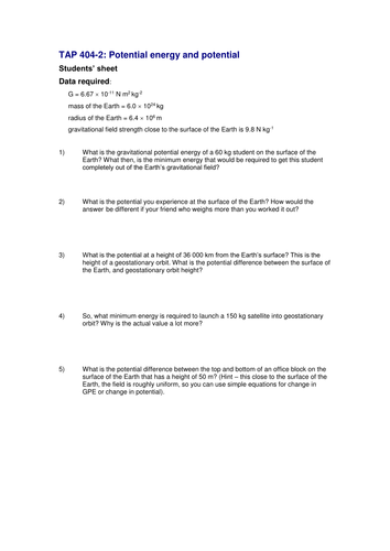 Gravitational Potential Energy | Teaching Resources