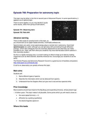 Preparation for astronomy topic | Teaching Resources