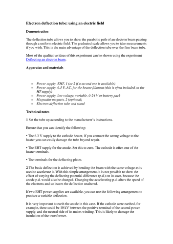 Electron deflection tube: using an electric field | Teaching Resources