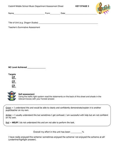 KS3 End of Unit Assessment Sheet | Teaching Resources