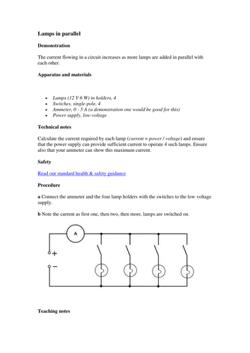 Lamps in parallel | Teaching Resources