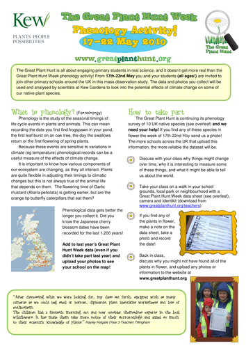 Great Plant Hunt Week 17-22 May (Phenology Study) | Teaching Resources
