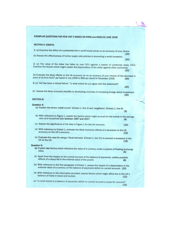 Economics - Unit 4 Exemplar Questions | Teaching Resources