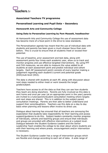 Teachers TV: Personalised Learning and Pupil Data | Teaching Resources