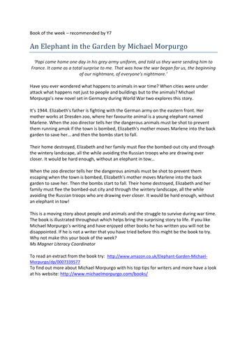 an elephant in the garden review HM | Teaching Resources