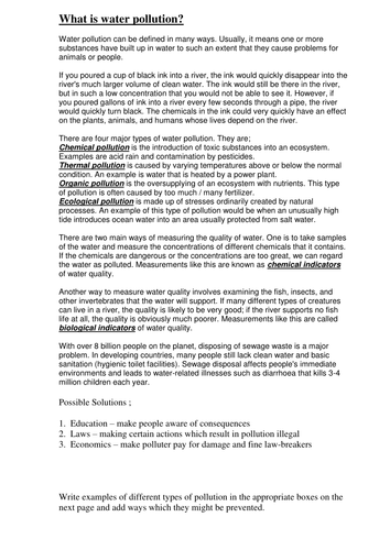 group activity to find causes of water pollution | Teaching Resources