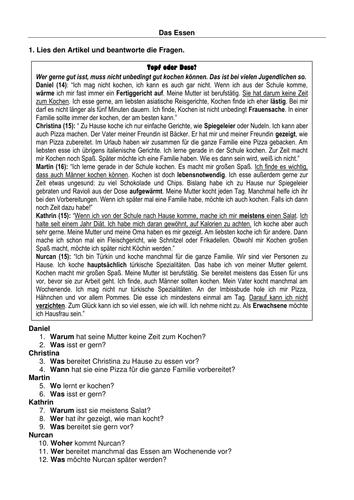 Das Essen worksheet second version | Teaching Resources