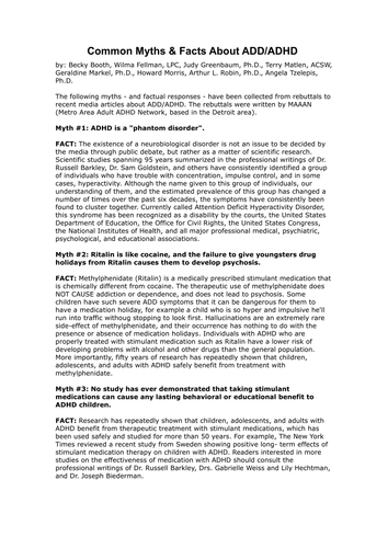 Common Myths & Facts About ADD-ADHD | Teaching Resources