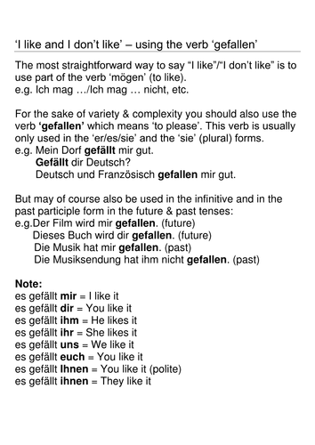 Opinions - gern, lieber, am liebsten, gefallen | Teaching Resources