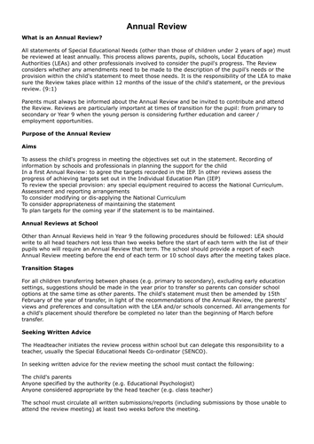 Annual Review SEN | Teaching Resources