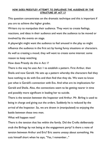 essay exploring priestley's intentions hm | Teaching Resources