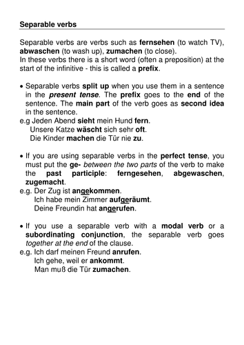 Separable & inseparable verbs | Teaching Resources