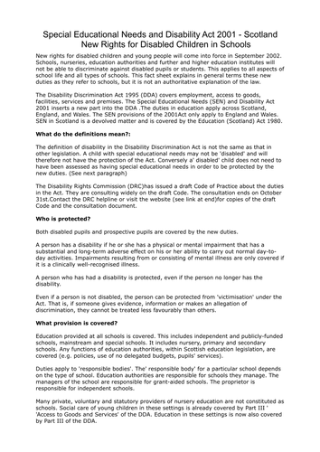 SEN and Disability Act 2001 - Scotland | Teaching Resources