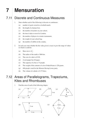Mensuration (MEP – GCSE) Lesson plan, worksheet | Teaching Resources