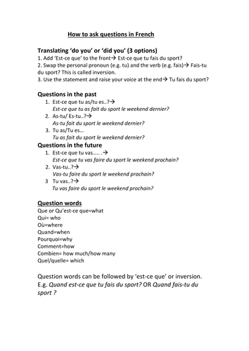 How to ask questions in French | Teaching Resources