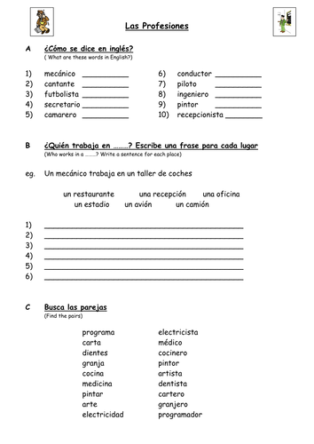 Spanish Work & Jobs: Las profesiones & Los empleos | Teaching Resources