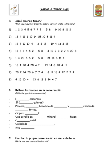 Spanish Food & Drinks: En la cafeteria | Teaching Resources