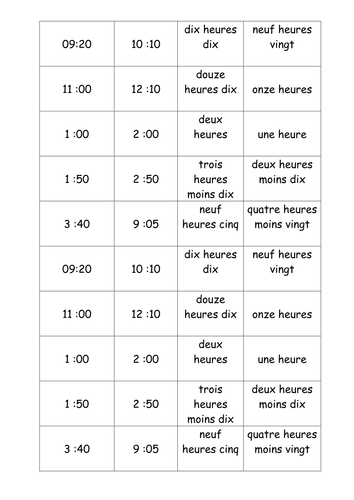 time match up cards | Teaching Resources