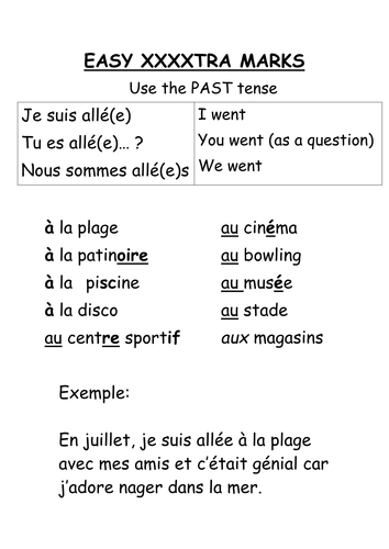 French easy xxxtra marks past tense je suis alle | Teaching Resources