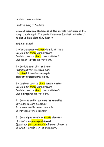 French pets le chien dans la vitrine | Teaching Resources