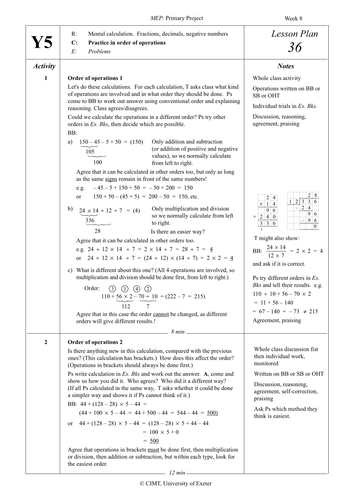 Yr 5 Order of operations : Lesson 36 | Teaching Resources