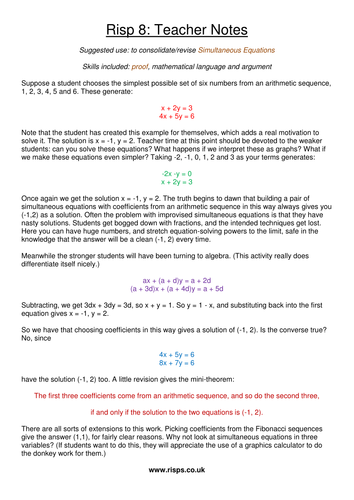 Arithmetic Simultaneous Equations Lesson | Teaching Resources Arithmetic Simultaneous Equations Lesson | Teaching Resources
