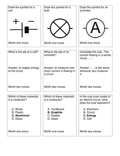 Electricity revision game | Teaching Resources