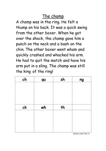 Reading and identifying ch sh th wh ck qu ng | Teaching Resources