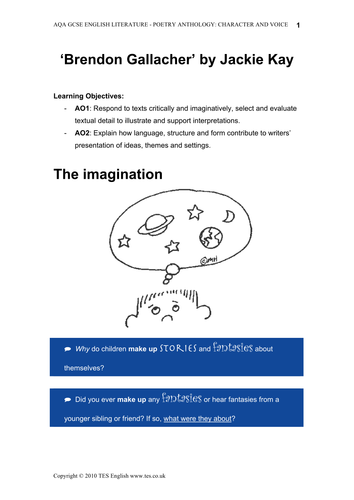 'Brendon Gallacher' Jackie Kay Teaching Resources | Teaching Resources