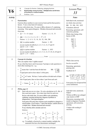 Yr 6 Fractions : Lesson 33 | Teaching Resources