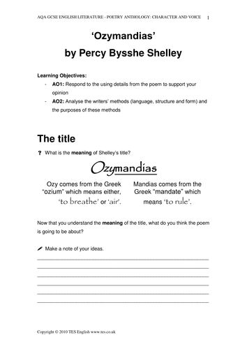 Teaching 'Ozymandias' by Percy Bysshe Shelley | Teaching Resources