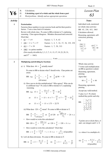Yr 6 Fractions : Lesson 63 | Teaching Resources