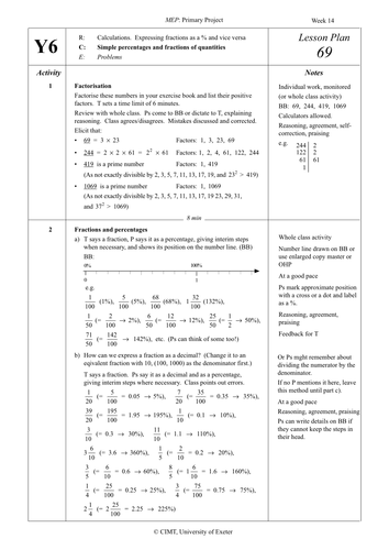 Yr 6 Percentages : Lesson 69 | Teaching Resources