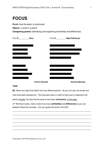 WJEC GCSE English Lit 2010 - Unseen Poetry 6 | Teaching Resources