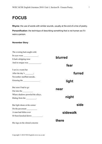 WJEC GCSE English Lit 2010 - Unseen Poetry 7 | Teaching Resources