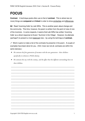 WJEC GCSE English Lit 2010 - Unseen Poetry 11 | Teaching Resources