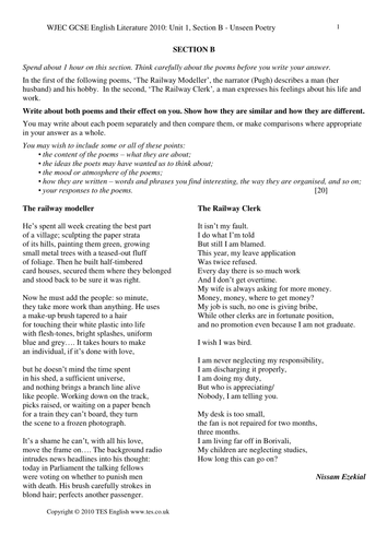 WJEC GCSE English Lit 2010 - Unseen Poetry 15 | Teaching Resources