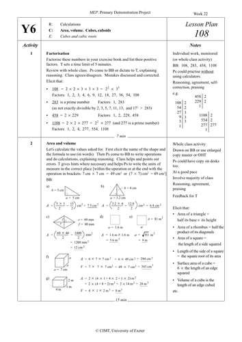 Yr 6 Volume and Area : Lesson 108 | Teaching Resources