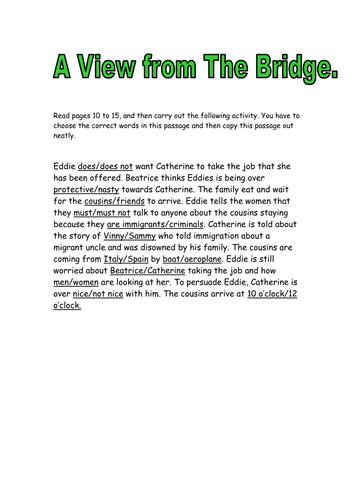 A View from the Bridge 3. | Teaching Resources