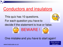Conductors and insulators quiz | Teaching Resources