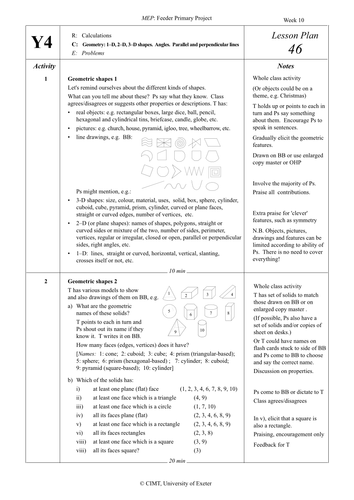 Yr 4 Shape and Space : Lesson 46 | Teaching Resources