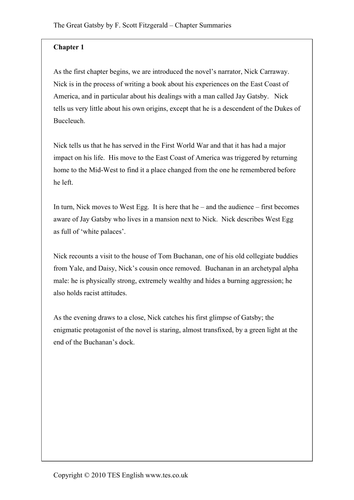 The Great Gatsby: chapter summaries | Teaching Resources The Great Gatsby: chapter summaries | Teaching Resources