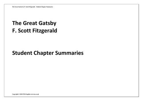 The Great Gatsby: Keeping Track - Plot | Teaching Resources