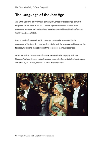 The Great Gatsby: Language of the Jazz Age | Teaching Resources