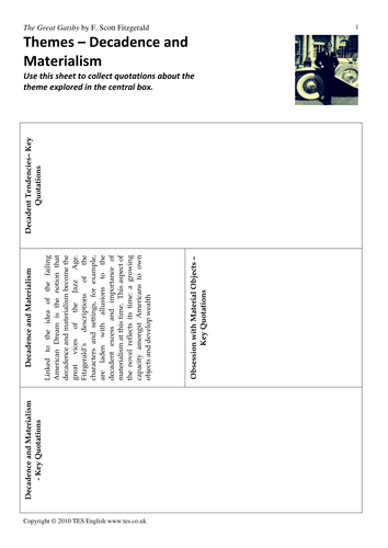 The Great Gatsby: Themes - Decadence & Materialism | Teaching Resources