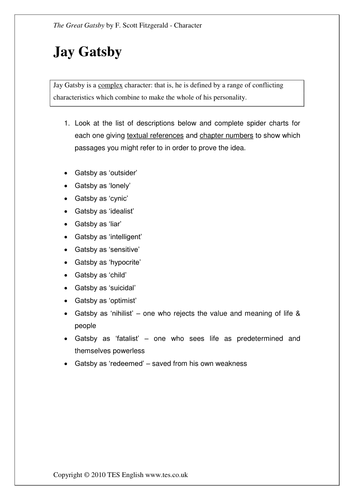 The Great Gatsby: Characters and Themes | Teaching Resources