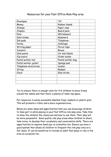 Post Office Role Play Resources | Teaching Resources