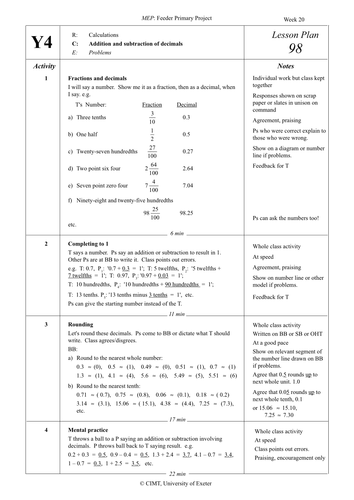 Yr 4 Decimals : Lesson 98 | Teaching Resources