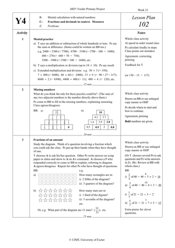 Yr 4 Fractions,Decimal,Percentages : Lesson 102 | Teaching Resources