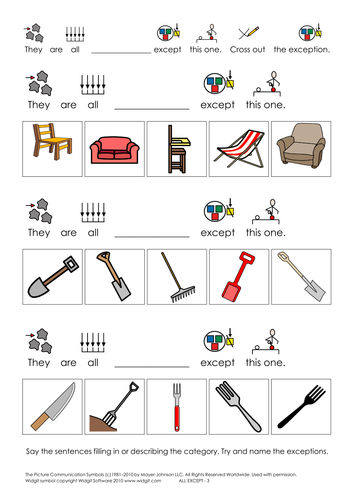 All-except - concept of exclusion worksheets | Teaching Resources